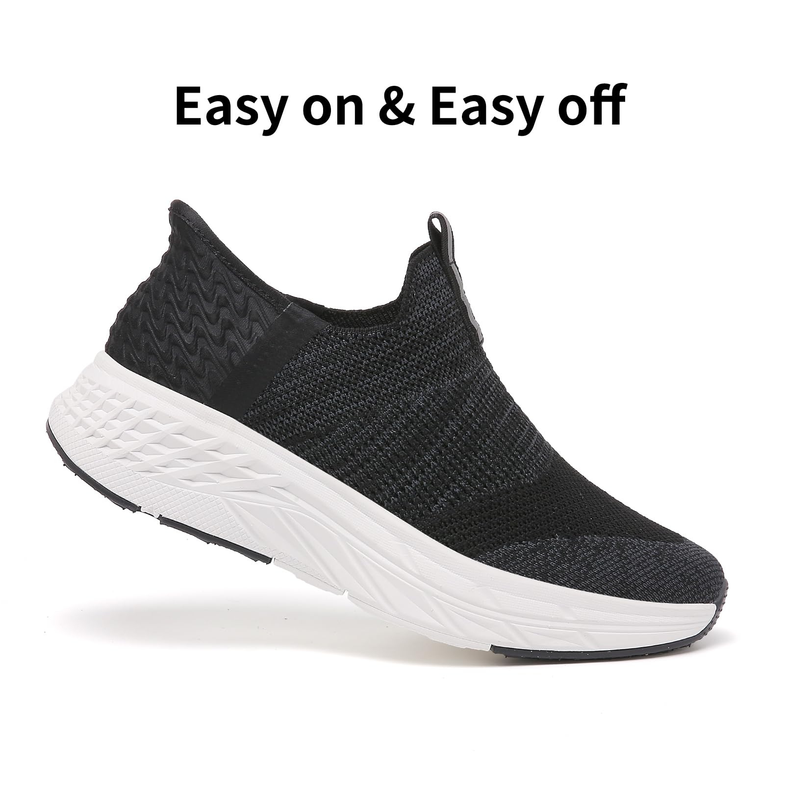 Women's Hands-Free Slip-On Casual Sneakers, Lightweight Arch Fit Walking Shoes, Knit-Comfortable Tennis Running Workout Sneakers for Women, Black M7.5