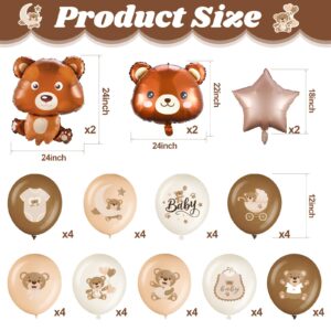 Glimin 42 Pieces Bear Balloons Set 24 Inch Bear Baby Shower Foil Balloons Cute Bear Shaped Balloons 12 Inch Brown Bear Latex Balloons for Bear Baby Shower Birthday Party Decoration Supplies