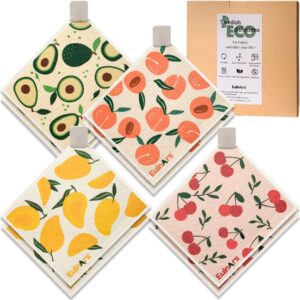 eulnars 8 pack swedish dishcloths for kitchen, swedish dish towels with clips, non-scratch reusable paper towels, super absorbent cellulose sponge cloths, biodegradable, dishwasher safe, no odor