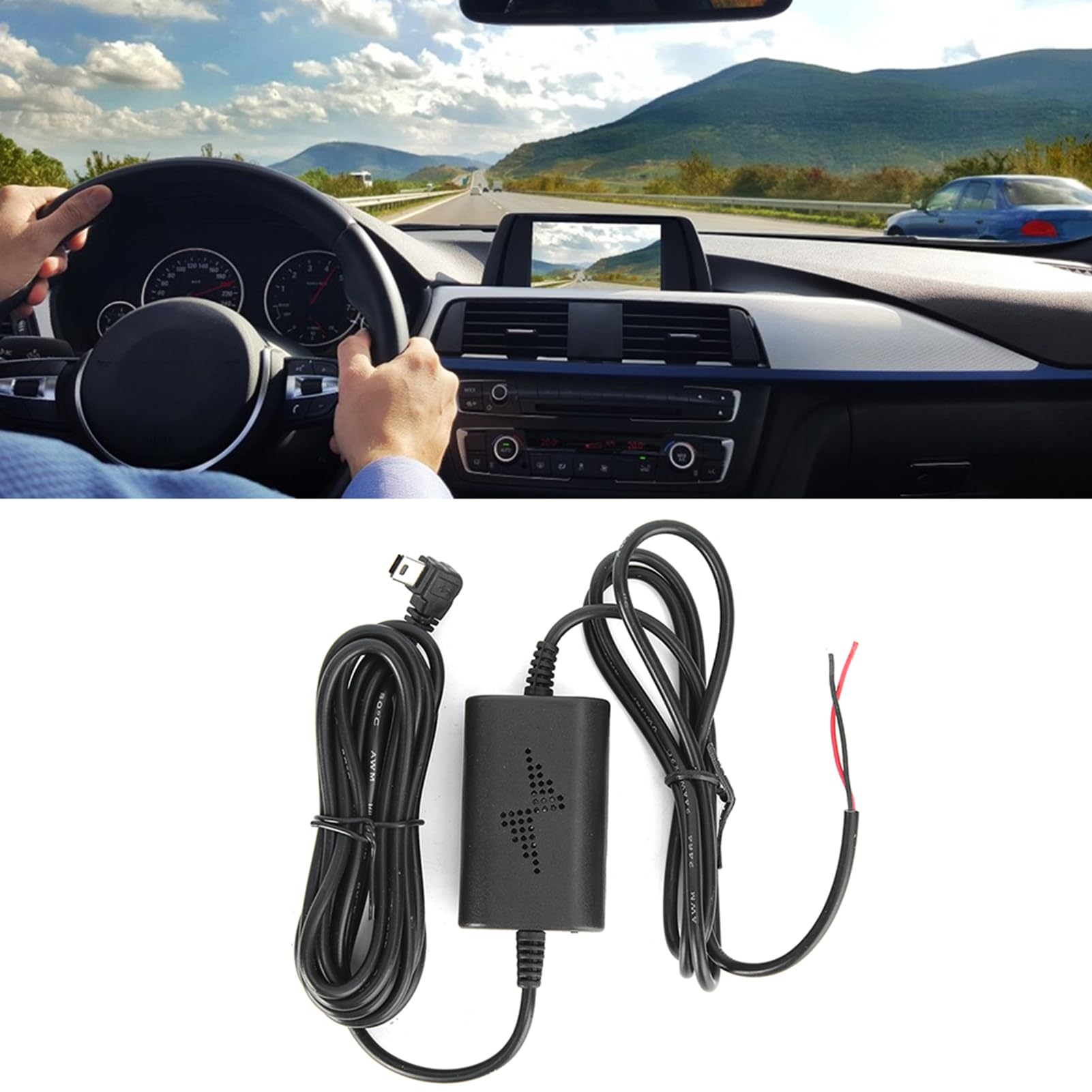 Car Parking Monitoring Line,Dash Cam Hardwire Kit 12V,24V to 5V 2.5A Left Angle Mini USB Step Down Line for Parking Monitoring