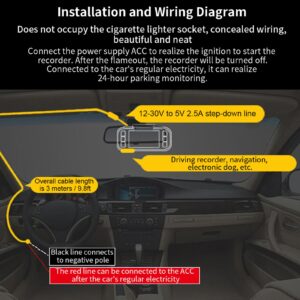 Car Parking Monitoring Line,Dash Cam Hardwire Kit 12V,24V to 5V 2.5A Left Angle Mini USB Step Down Line for Parking Monitoring