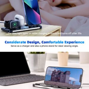 3 in 1 Charging Station, Foldable Charging Stand for Multiple Apple Devices Compatible with iPhone, iWatch, Air Pods, 18W Fast Charge Portable Travel Charger with QC3.0 Adapter