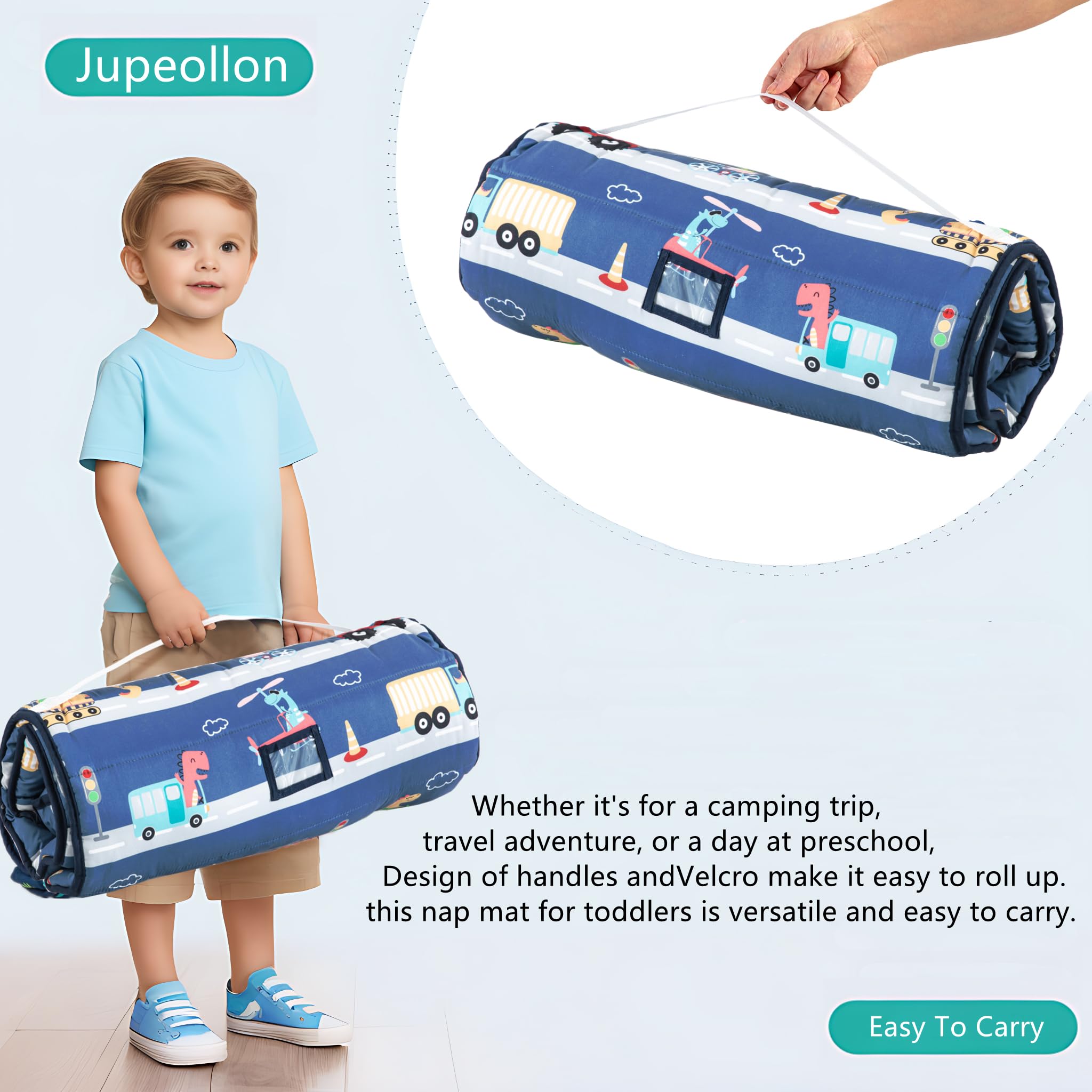 Jupeollon nap mat for Toddlers Sleeping Bag with Removable Pillow and Fleece Blanket Boys & Girls Thickened Soft