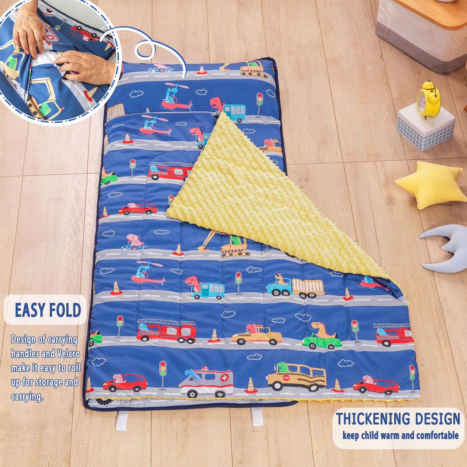 Jupeollon nap mat for Toddlers Sleeping Bag with Removable Pillow and Fleece Blanket Boys & Girls Thickened Soft