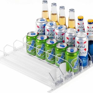 Drink Organizer for Fridge, Self-Pushing Soda Can Dispenser for Refrigerator, Pantry/Kitchen Organizer with Width Adjustable Smart Beverage Pusher, 12oz to 20oz Holds up to 15 Cans (38cm/3Rows)