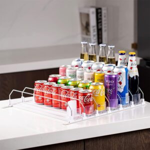 Drink Organizer for Fridge, Self-Pushing Soda Can Dispenser for Refrigerator, Pantry/Kitchen Organizer with Width Adjustable Smart Beverage Pusher, 12oz to 20oz Holds up to 15 Cans (38cm/3Rows)