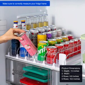 Drink Organizer for Fridge, Self-Pushing Soda Can Dispenser for Refrigerator, Pantry/Kitchen Organizer with Width Adjustable Smart Beverage Pusher, 12oz to 20oz Holds up to 15 Cans (38cm/3Rows)