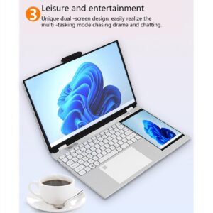 GOWENIC Double Screen Laptop for Win 11, 15.6 Inch IPS Screen Notebook with 7 Inch IPS Touch Screen, Laptop Computer with N5105 Quad Core 2.0GHz Processor (16GB+512GB US Plug)