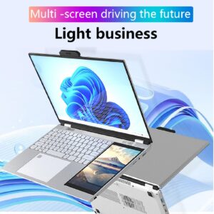 GOWENIC Double Screen Laptop for Win 11, 15.6 Inch IPS Screen Notebook with 7 Inch IPS Touch Screen, Laptop Computer with N5105 Quad Core 2.0GHz Processor (16GB+512GB US Plug)