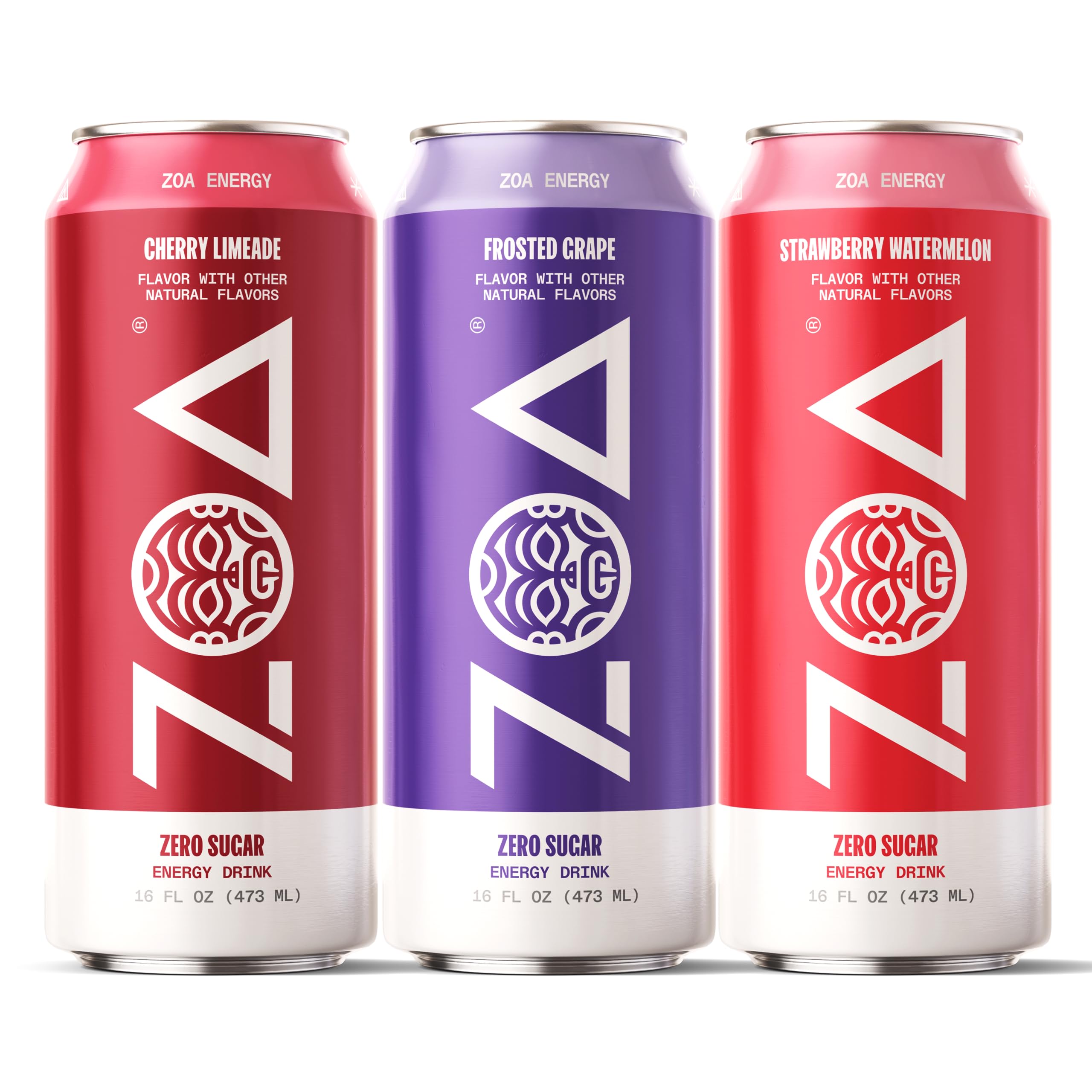 ZOA Sugar Free Energy Drink Bundle - Frosted Grape, Cherry Limeade, Strawberry Watermelon (36 Pack) - Healthy Energy Drinks with Vitamins, Amino Acids, Camu Camu, Electrolytes & Caffeine