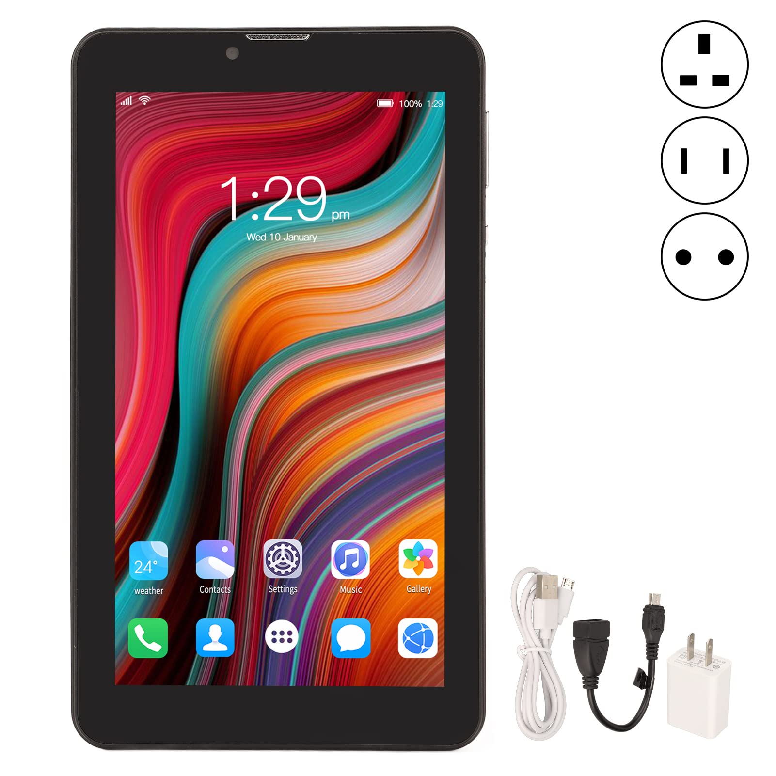 HD Tablet, Front 500W Rear 800W 100-240V Octa Core 7 Inch Calling Tablet 2.4G 5G Dual Band WiFi Black for Reading for Playing Games (US Plug)