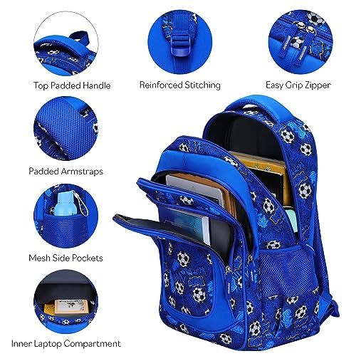 MYGOO Boys' Elementary School Backpack | Vineyard Collection | 17" Height 24L | Soccer Blue