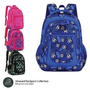 MYGOO Boys' Elementary School Backpack | Vineyard Collection | 17" Height 24L | Soccer Blue