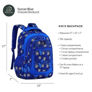 MYGOO Boys' Elementary School Backpack | Vineyard Collection | 17" Height 24L | Soccer Blue