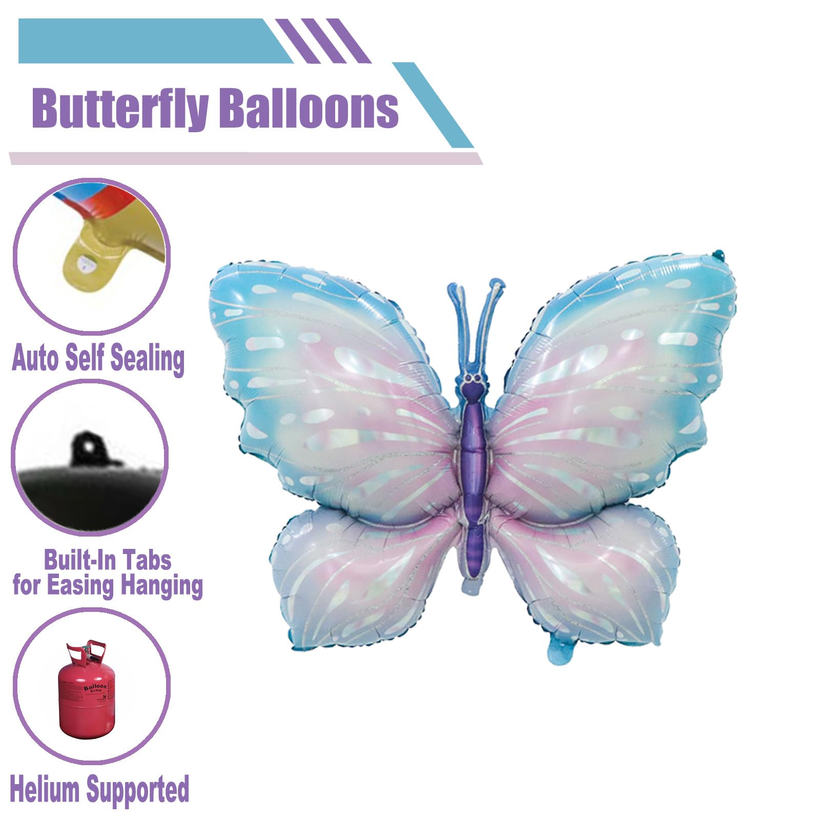 Giant Butterfly Balloon 5 Pcs 40Inch Purple Butterfly Balloons for Butterfly Birthday Decorations Butterfly Party Decorations (Purple)