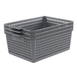 ramddy 3-pack grey storage baskets, large plastic organizer baskets