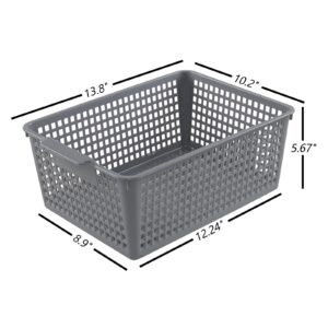 Ramddy 3-Pack Grey Storage Baskets, Large Plastic Organizer Baskets