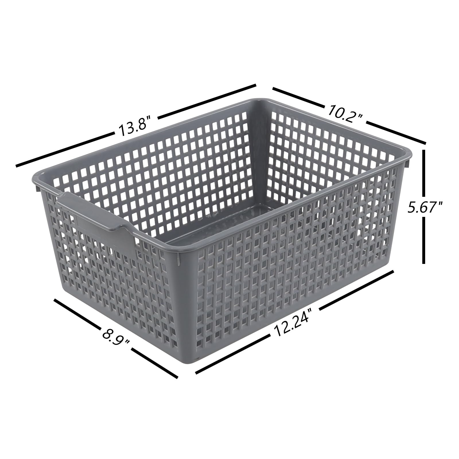 Ramddy 3-Pack Grey Storage Baskets, Large Plastic Organizer Baskets