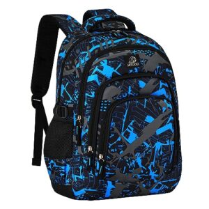 mygoo boys vibrant school backpack | archibald collection | 17" tall 24l | camo blue