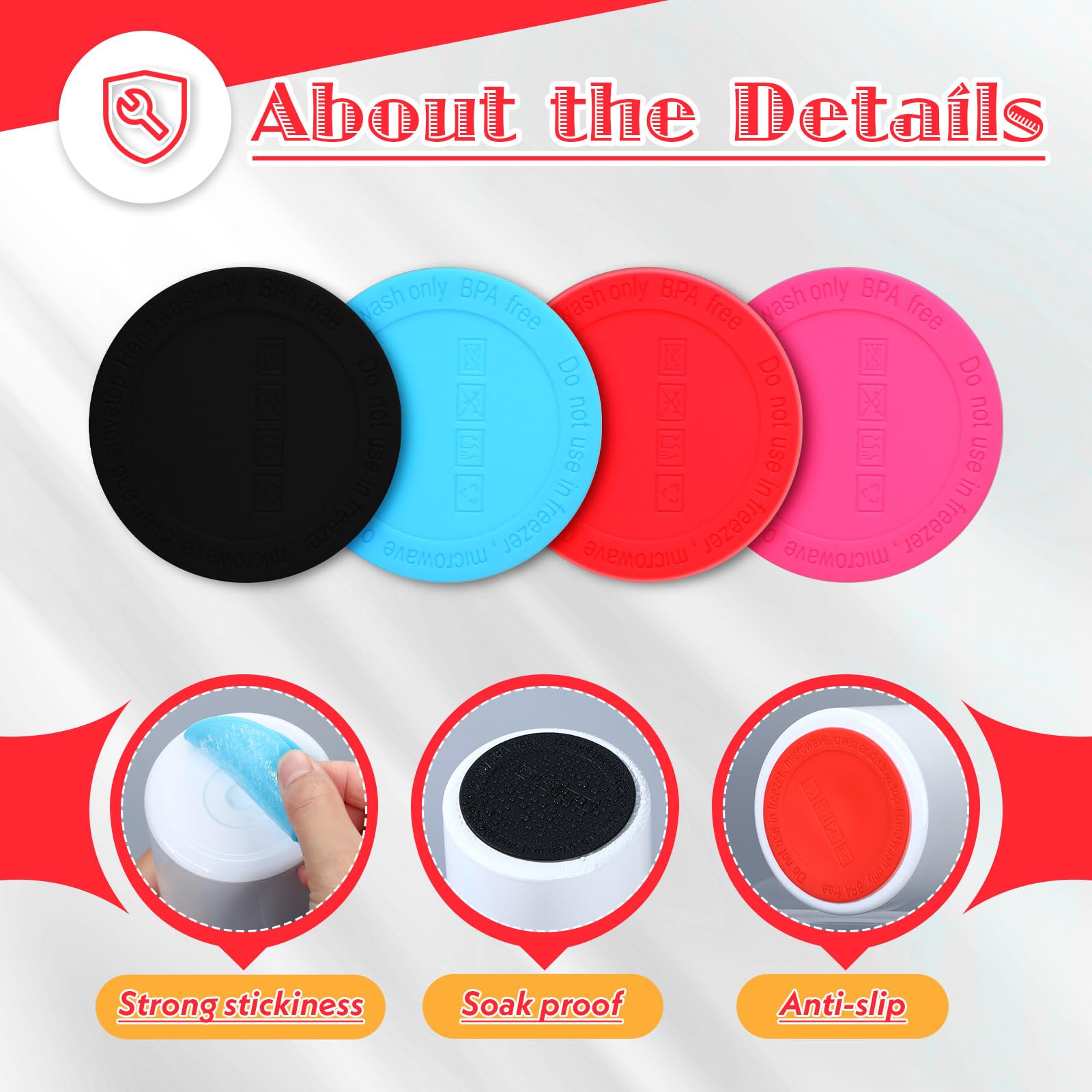 Yungyan 72 Pcs Silicone Bottoms for Tumblers Anti Slip Protective Rubber Bottoms for Sublimation Tumblers Self Adhesive Skinny Tumbler Bumpers Silicone Bottom for Wine Glasses Jars, 56mm, 4 Colors