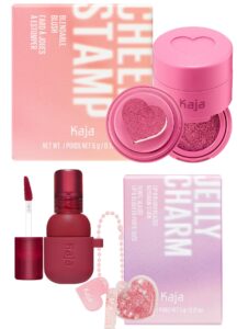 kaja blush - cheeky stamp, 04 feisty, 0.17 oz + lip & blush glazed keychain stain - jelly charm 02 squeeze guava bundle