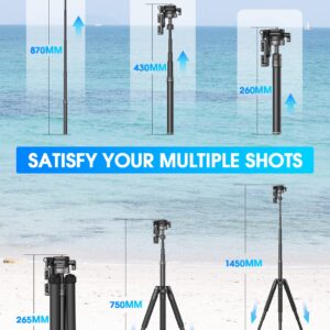 ULANZI MT-63 Mini Phone Tripod, 57" Portable Foldable Aluminum Alloy Extendable Camera Tripod with 2 in 1 Phone Clip, 360° Ball Head Travel Lightweight Tripod for iPhone DSLR Camera Max Load 5KG/11LBS