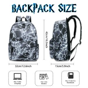 NOVWED Black School Backpack for Boys Durable Waterproof Backpack with Laptop Compartment Aesthetic Backpack Lightning