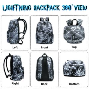 NOVWED Black School Backpack for Boys Durable Waterproof Backpack with Laptop Compartment Aesthetic Backpack Lightning