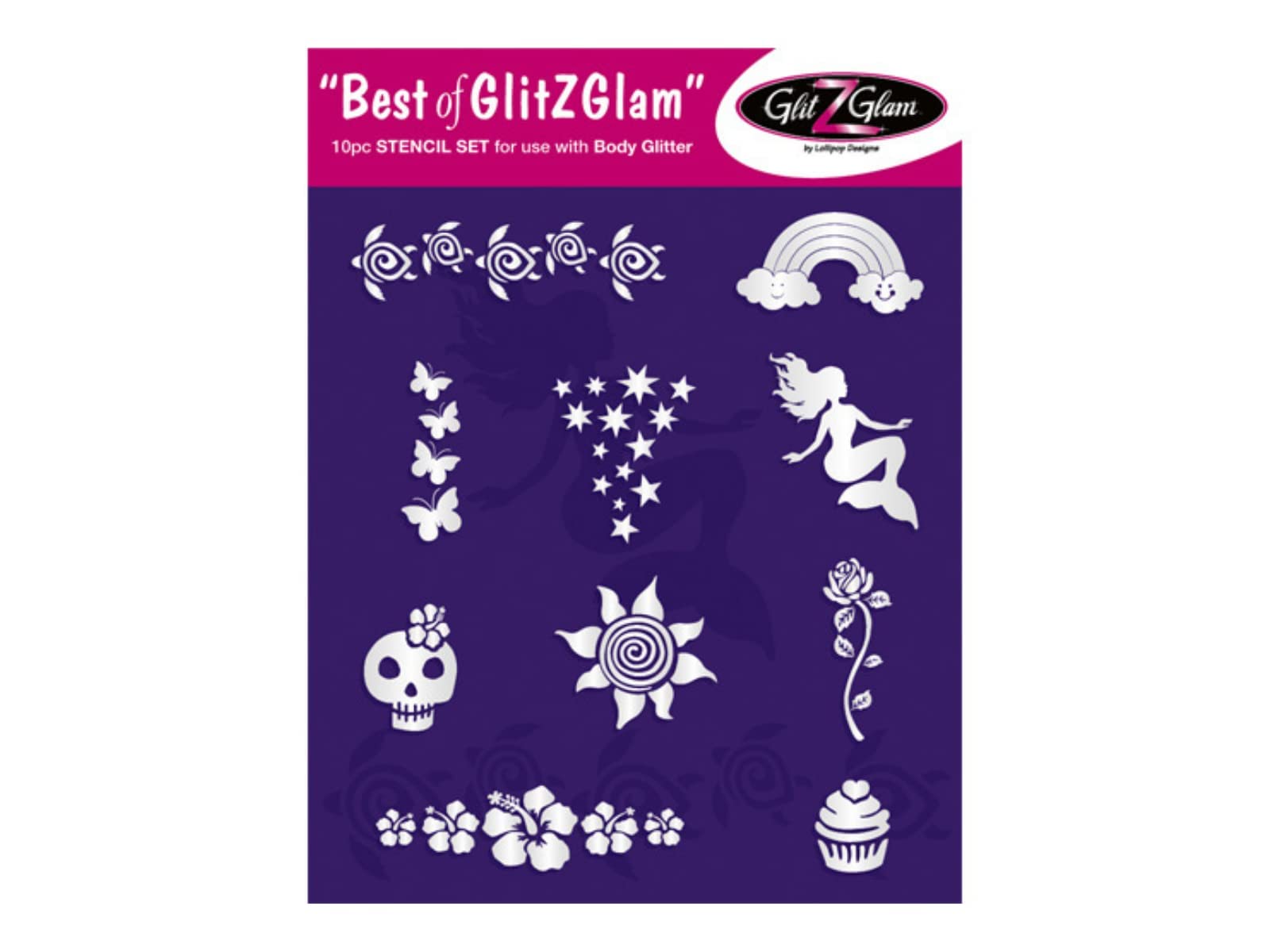 Best of GlitZGlam Stencit Set, Body Adhesive and Glitter Tattoo Kit Original - with 6 Large Glitters & 12 Stencils - HYPOALLERGENIC and DERMATOLOGIST TESTED! - for boys & Girls. Children Tattoos by Gl