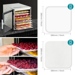 8 Pcs Silicone Food Dehydrator-Trays with Edge, 8 Pcs Mesh Dehydrator Mats,Reusable Non Stick Silicone Dehydrator Sheets (11x 11in) for Liquids,Fruit Leather,Herbs,Meat and Yogurt