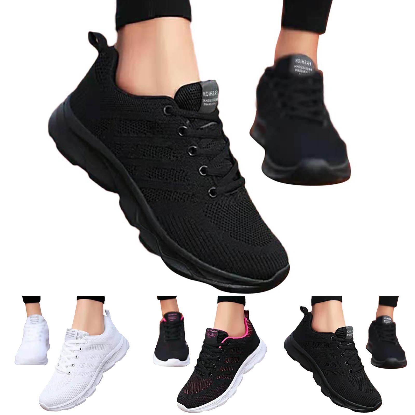 Womens Sneakers Mesh Breathable Soft Sole Lace-up Steel Toe Sport Shoes Casual Non Slip Wedge Sneakers Outdoor Walking Shoes (XA-1-Black, 8)