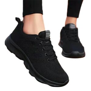 Womens Sneakers Mesh Breathable Soft Sole Lace-up Steel Toe Sport Shoes Casual Non Slip Wedge Sneakers Outdoor Walking Shoes (XA-1-Black, 8)