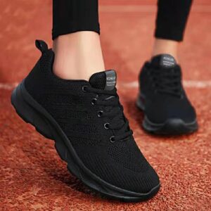 Womens Sneakers Mesh Breathable Soft Sole Lace-up Steel Toe Sport Shoes Casual Non Slip Wedge Sneakers Outdoor Walking Shoes (XA-1-Black, 8)