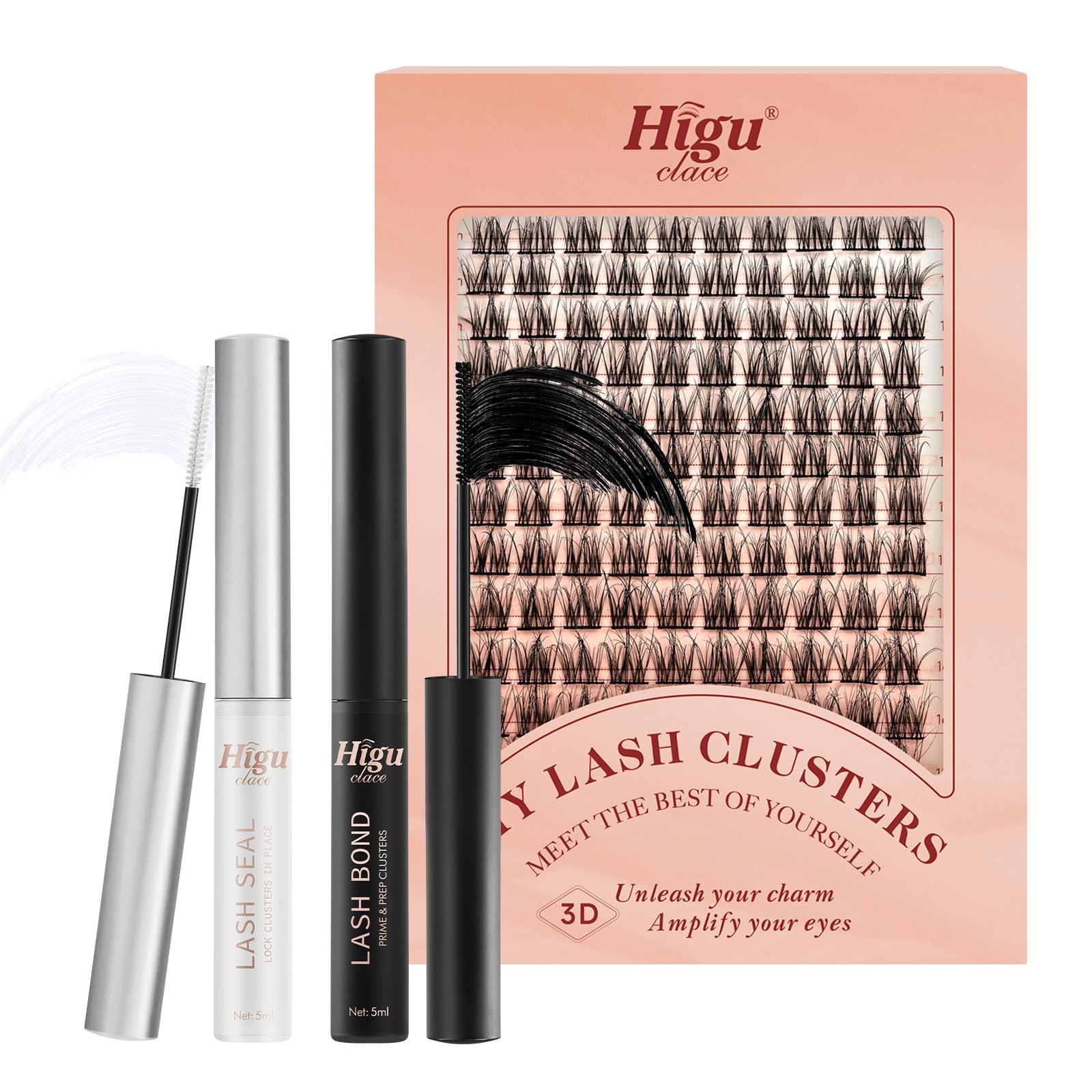 Higu clace Clusters Lashes 140PCS, DIY Eyelash Extensions 3D Fluffy Mixed 10-16mm Eyelash Clusters and Lash Bond and Seal & Cluster Lash Glue Remover