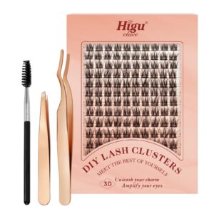 higu clace clusters lashes 140pcs, diy eyelash extensions 3d fluffy mixed 10-16mm eyelash clusters 3 pcs diy eyelash applicator tool stainless steel cluster lash tweezers eyelash tweezers application