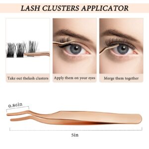 Higu clace Clusters Lashes 140PCS, DIY Eyelash Extensions 3D Fluffy Mixed 10-16mm Eyelash Clusters 3 Pcs DIY Eyelash Applicator Tool Stainless Steel Cluster Lash Tweezers Eyelash Tweezers Application