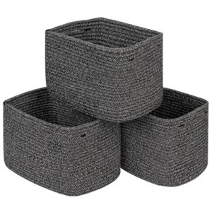 kriitools cubes shelf closet storage baskets bins, cotton rope towel baskets for living room, woven cubes baskets bins for shelves, stylish room decor basket, mixed black 3 pack