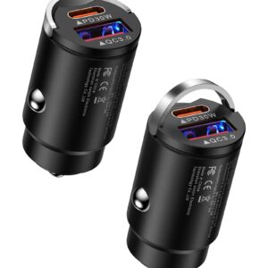 2Pack Fast Car Charger USB C, 30W Mini Cigarette Lighter Adapter, Dual Port PD&QC 3.0 USB C Car Phone Charger Type C Car Plug Fast Charging for iPhone 15 14Pro 13 12, Pixel 8 7 Pro 7a 6 5 4XL, Samsung