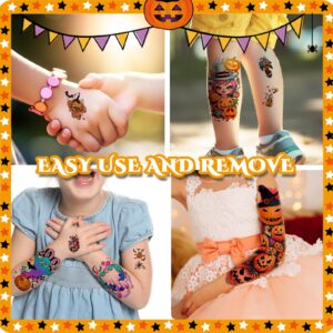 Kids Full Arm Temporary Tattoo, 52 Sheets Halloween Fake Tattoos Realistic for Boys Girls Halloween Party Favors, Pumpkin Ghost Reaper Bat Vampire Coffin Witch Rainbow Cat Spaceship Lasting Tattoos