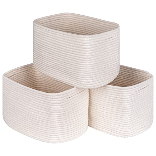 Kriitools Off White Storage Cubes Baskets Bins for Shelves Set of 3, Rectangular Closet Storage Cube Baskets, Skin-friendly Woven Rope Baskets for Organizing, Woven Cube Storage Bins for Baby Nursery