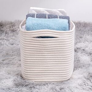 Kriitools Off White Storage Cubes Baskets Bins for Shelves Set of 3, Rectangular Closet Storage Cube Baskets, Skin-friendly Woven Rope Baskets for Organizing, Woven Cube Storage Bins for Baby Nursery