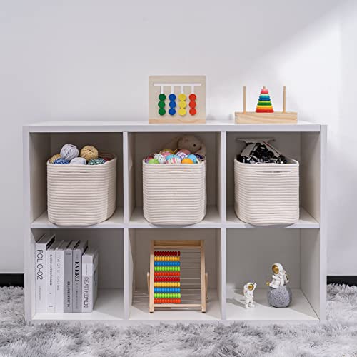 Kriitools Off White Storage Cubes Baskets Bins for Shelves Set of 3, Rectangular Closet Storage Cube Baskets, Skin-friendly Woven Rope Baskets for Organizing, Woven Cube Storage Bins for Baby Nursery