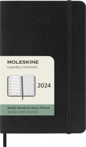 moleskine dsb12wn2y24 notebook, beginning with january 2024, 12 months, weekly diary soft cover, pocket size (w x h x h): 3.5 x 5.5 inches (9 x 14 cm), black