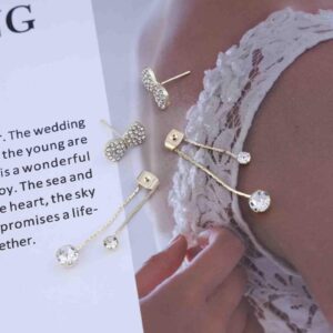 Sttiafay Vintage Crystal Bow Chain Drop Earrings Long Rhinestone Chain Earrings Cz Chain Tassel Earrings Gold Bowknot Stud Earrings Jewelry for Women and Girls