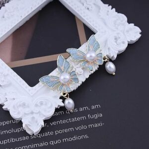 Sttiafay Boho Acrylic Butterfly Pearl Drop Earrings Gold Pearl Dangle Earrings Blue Enamel Butterfly Earrings Vintage Resin Butterfly Stud Earrings Jewelry for Women and Girls