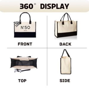 QLSKO 50th Birthday Gift Canvas Tote Bag for Women,N°50 EST.1974 Keepsake Beach Bag 50 Party Birthday for Her Fifty (50th)