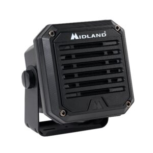 midland- spk100 heavy-duty 20w external speaker - 180 degrees swivel base bracket works with all cb and mxt radios 8-ohm sound system 3.5mm audio plug - easy installation waterproof design