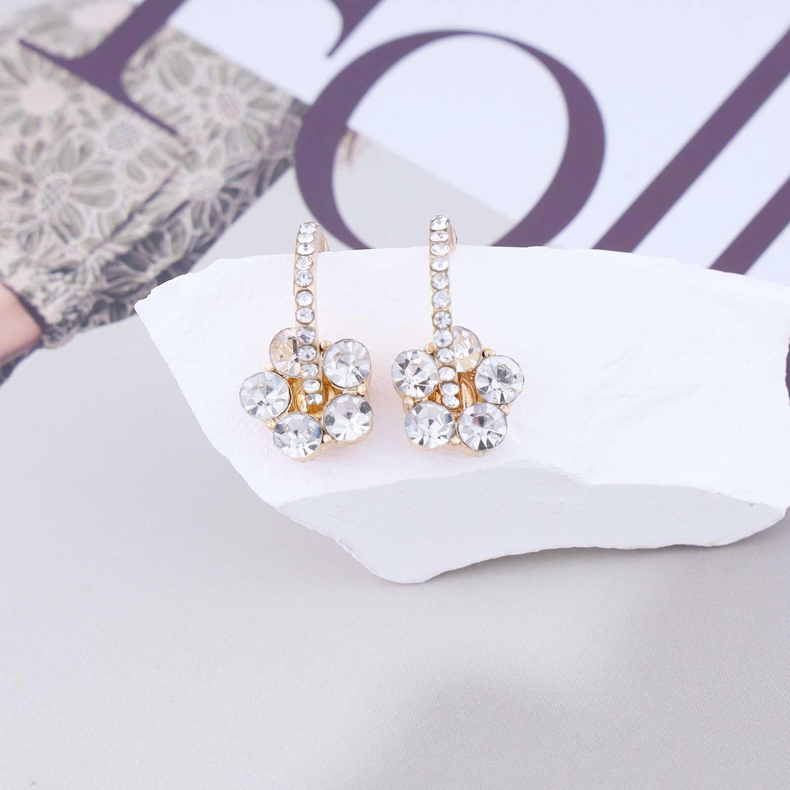 Sttiafay Vintage Rhinestone Flower Drop Earrings Crystal Flower Stud Earrings Gold Cz Hoop Earrings Sparkly Crystal Wedding Earrings Jewelry for Women and Girls