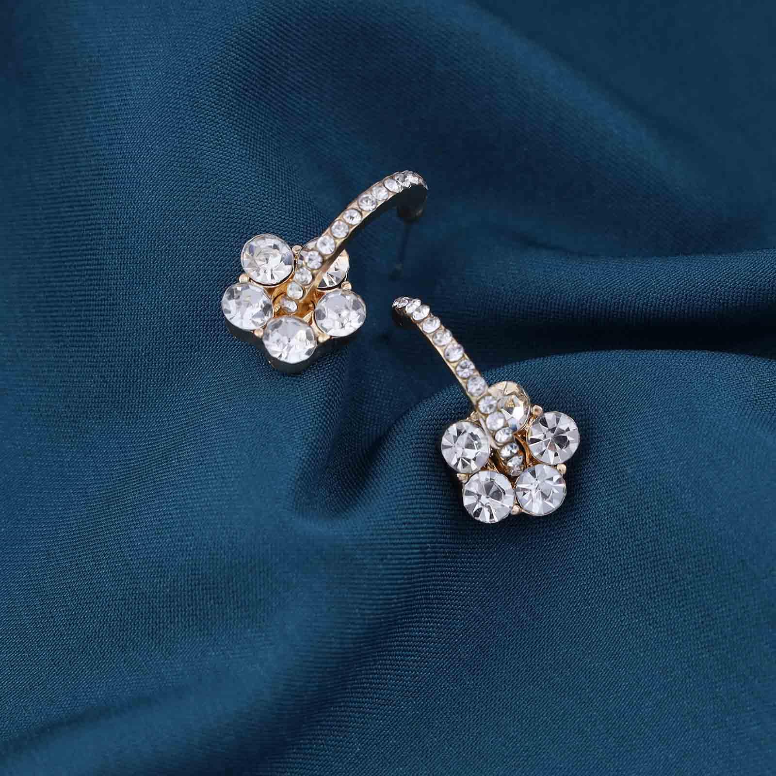 Sttiafay Vintage Rhinestone Flower Drop Earrings Crystal Flower Stud Earrings Gold Cz Hoop Earrings Sparkly Crystal Wedding Earrings Jewelry for Women and Girls