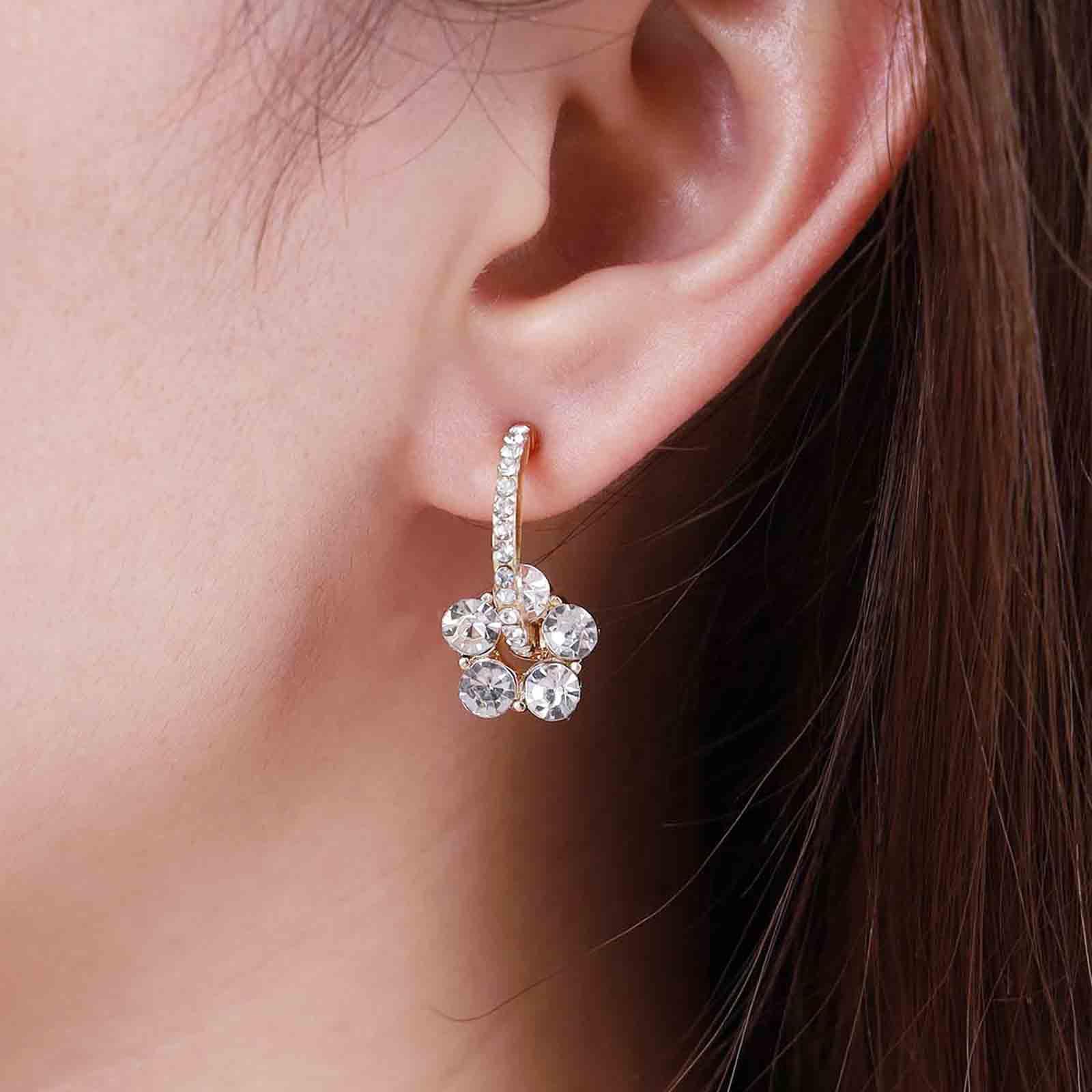 Sttiafay Vintage Rhinestone Flower Drop Earrings Crystal Flower Stud Earrings Gold Cz Hoop Earrings Sparkly Crystal Wedding Earrings Jewelry for Women and Girls